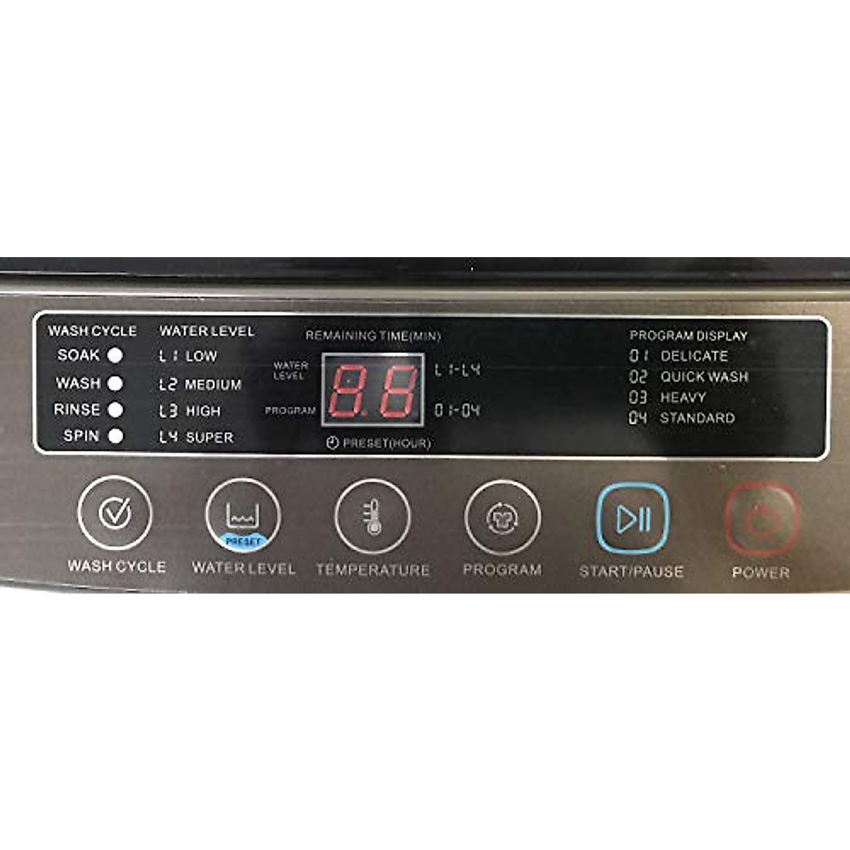 Sonya Full-Automatic Portable Washing Machine Compact Top Load Laundry Washer Spin with Drain Pump, 4 Wash Programs 4 Water Level Selections with LED Display 1.58cu.ft 13 Lbs Capacity, Grey