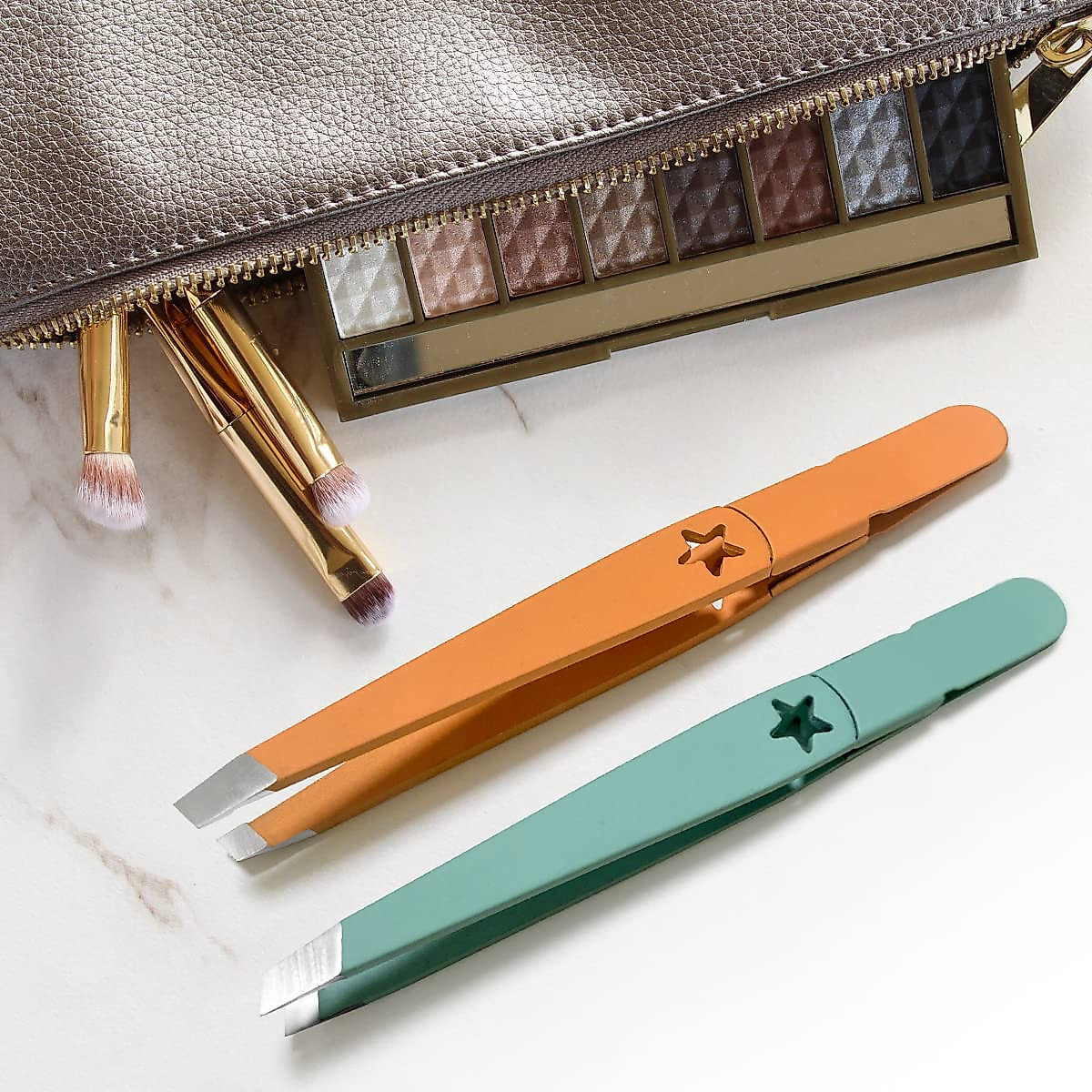 Slant Tip Eyebrow Tweezers, Houdian 1 Pack Stainless Steel Hair Removal Makeup Tool for Women & Men (Orange)
