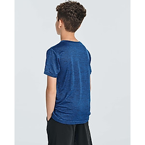 Real Essentials 5 Pack: Boys Girls Active Athletic Quick Dry Dri Fit Short Sleeve T-Shirts Crew Neck Tops Teen Gym Undershirts Tees Youth Basketball Moisture Wicking Tshirt-Set 5,Medium (8-10)