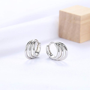 925 Sterling Silver Small Hugging Hoop earrings Triple Circle Hoop Earrings for Women Tiny 8mm Mini Huggie Hoop Earrings