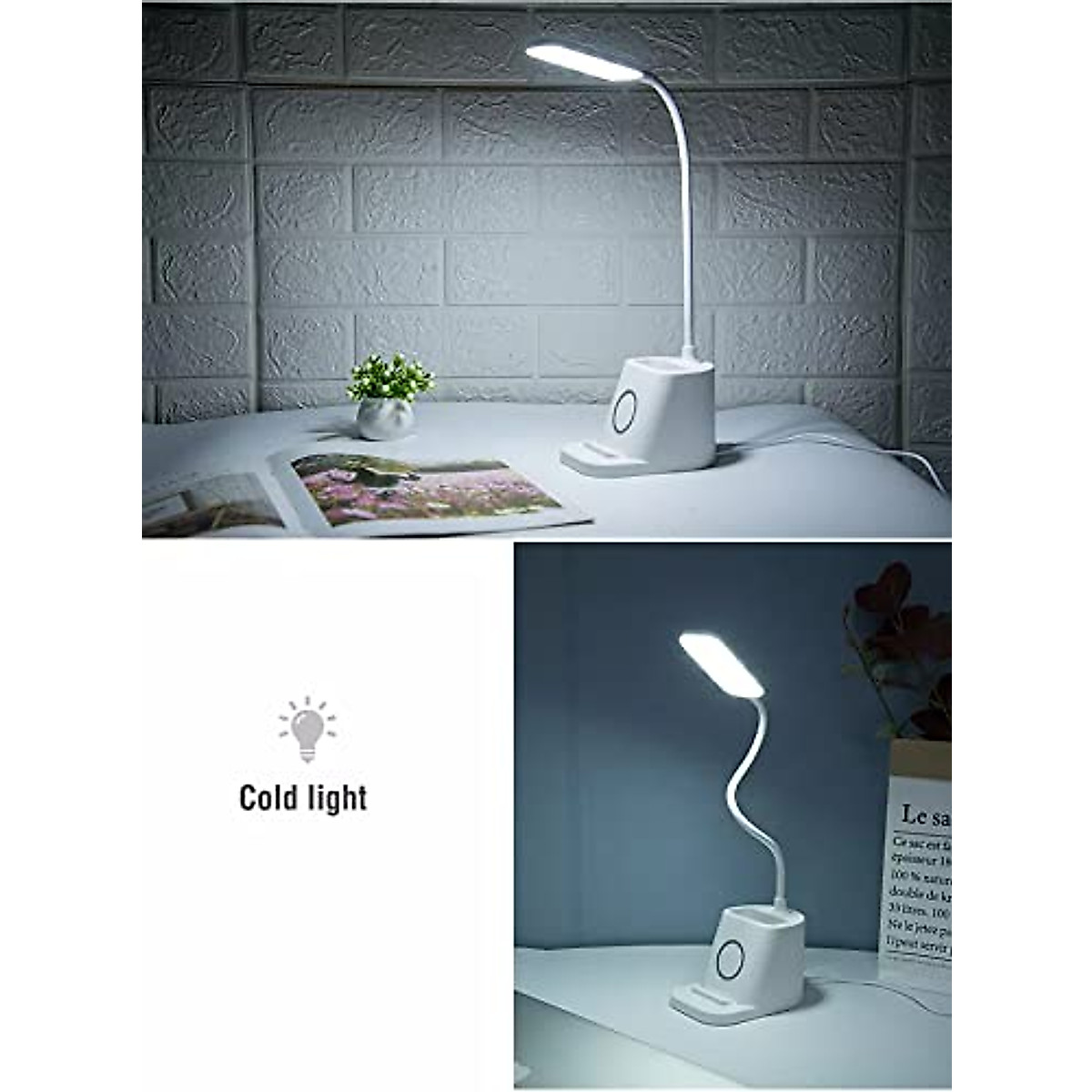 Wireless Phone Charger Table lamp with Pen Holder Minimalist led Desk lamp (White)