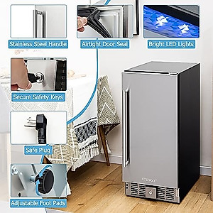 COSTWAY 115 Cans Compact Beverage Refrigerator, 2.9 Cu.ft Drink Cooler with Adjustable Shelves & Stainless Steel Door, 32℉-50℉, Built-in or Freestanding Mini Beverage Fridge for Apart, Office