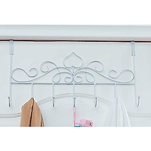 eywlwaar Over The Door Hooks with 7 Hooks Metal Rack for Home Use Hats Coats Key Bag Clothes Scarfs Hooks and Love Design(White)