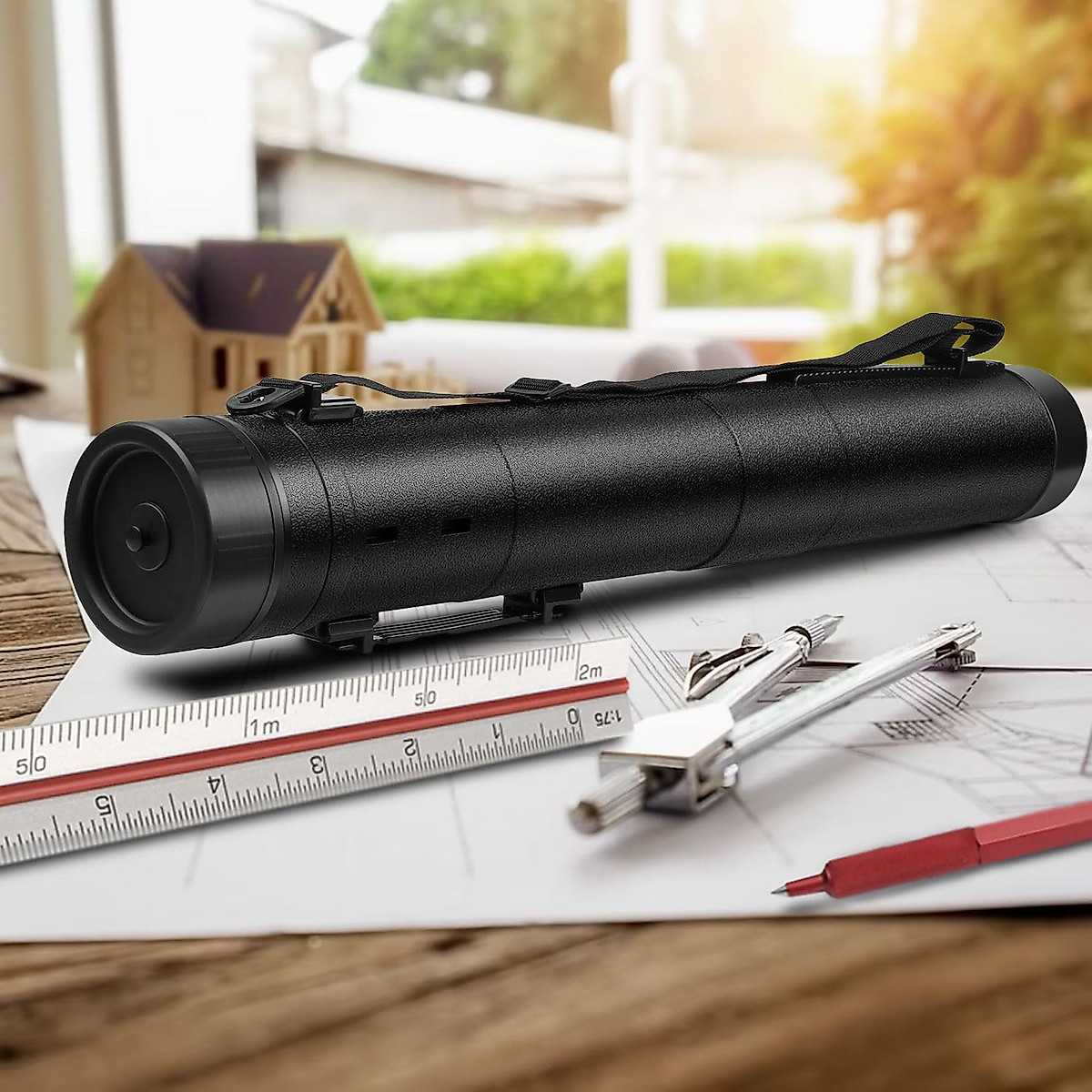 Flexzion Poster, Art, Document Tube with Strap, Expandable Waterproof Plastic Container, Telescoping Cylindrical Storage Case, Portable Paper Holder for Draft Sketch Blueprint, 3.5 I.D. x 30-54