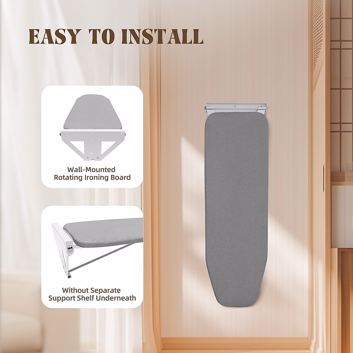 Wall-Mounted Ironing Board, Foldable Ironing Station, Sturdy Folding Board Compact Ironing Board Space Save for Home, Apartment, Small Space