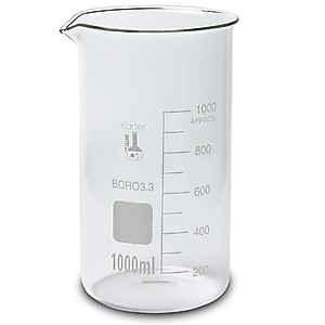 1000ml Beaker, Tall Form, 3.3 Borosilicate Glass, Single Scale, Karter Scientific 213F10 (Pack of 6)