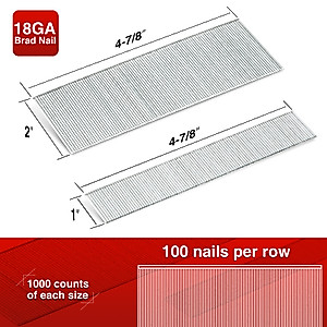 SHALL 3600 Counts 18 Gauge Narrow Crown Staples & Brad Nails, Heavy Duty Galvanized 1/4" Narrow Crown Staples (3/4" 1" 1-1/4" 1-1/2"), Brad Nails (1" 2"), for Pneumatic, Electric Stapler/Brad Nailer