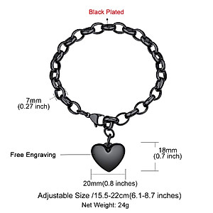 GOLDCHIC JEWELRY Black Bracelets for Women, Womens Heart Charm Bracelets Link Bracelet, Adjustable Chain Bracelet fits for 155-220mm Wrists (With Gift Box)