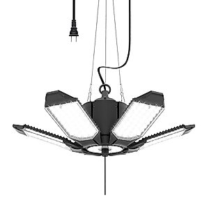Plug in Garage Light, 200W 20000LM Linkable LED Shop Light w/Pull String(ON/Off), Garage Ceiling Light w/ 9.84ft Power Cord, 6500K LED Lights for Garage, Workshop, Warehouse, Barn, Attic