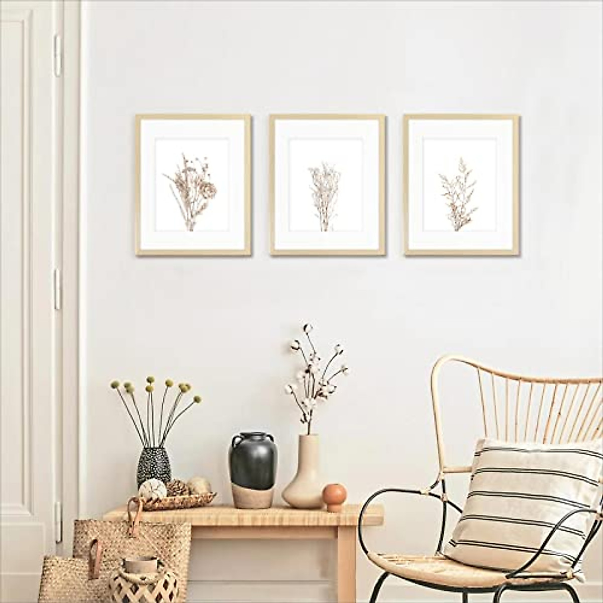 Botanical Wall Art Framed, Boho Wall Art Farmhouse Decor, Rustic Plant Wall Pictures Paintings, Modern Minimalist Boho Theme Art Prints Ready To Hang for Living Room Bedroom Bathroom Kitchen Boho Room Decor (11x14Inch,Framed Wall Art)