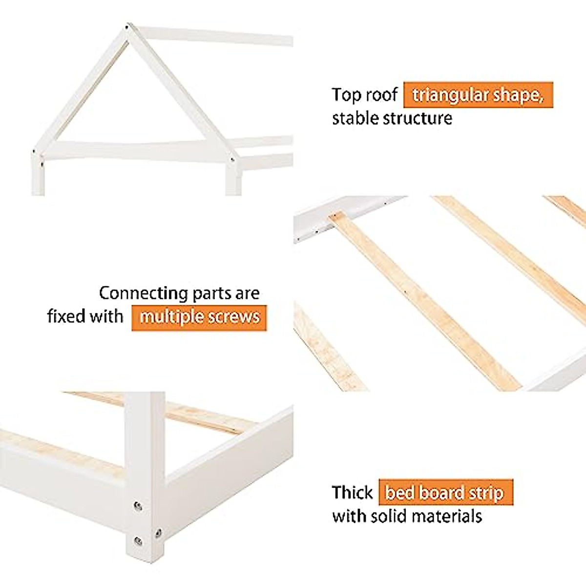 Merax Twin Size Wooden House Bed for Kids,No Box Spring Needed, White