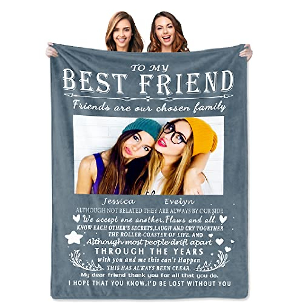 Lcyawer Custom Best Friend Blanket with Photos, Bestie Birthday Gifts for Women, Graduation, Christmas, to My Best Friend Presents, Unique Friendship Gifts for Sister, Birthday Gifts for Women