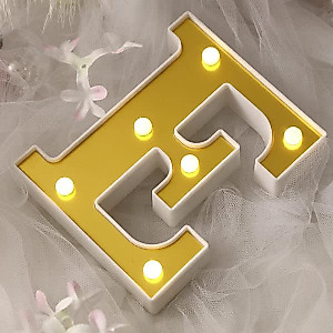 TABLECLOTHSFACTORY 6" 3D Gold Marquee Letters 5 LED Light Up Letters Warm White LED Letter Lights - E