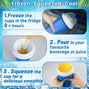 Slushie Maker Cup 2 Pack, Quick Frozen Magic Slushy Cup, Double Layer Silicone Slushie Maker, DIY Cooling Cup Smoothie Squeeze Cup with Lid Straw for Kids, Family