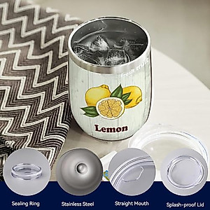 silichee 20 Oz Stainless Steel Wine Tumbler with Lid Vintage Drawing Lemon Insulated Tumblers Vacuum Coffee Mugs for Hot and Cold Drinks,Coffee,Wine