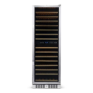 NewAir 24" Wine Cooler Refrigerator, Large 160 Bottle Built-in or Freestanding Dual Zone Wine Cellar in Stainless Steel with Precision Thermostat, and Full Extension Beechwood Shelves