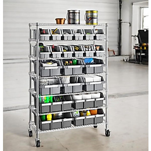 Heavy Duty Steel Wire Shelving Storage Unit, 7 Tier Bin Rack, Mobile Organizer for Garage, Warehouse, Office, Restaurant (36" W x 14" D x 56" H, 22 Bin)