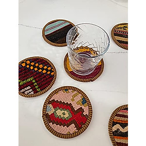 Kilim Fabric Coaster Set 6 Pieces, Authentic Turkish Kilim, Unique Fabric, Handmade, Each Set Unique/No Set Same