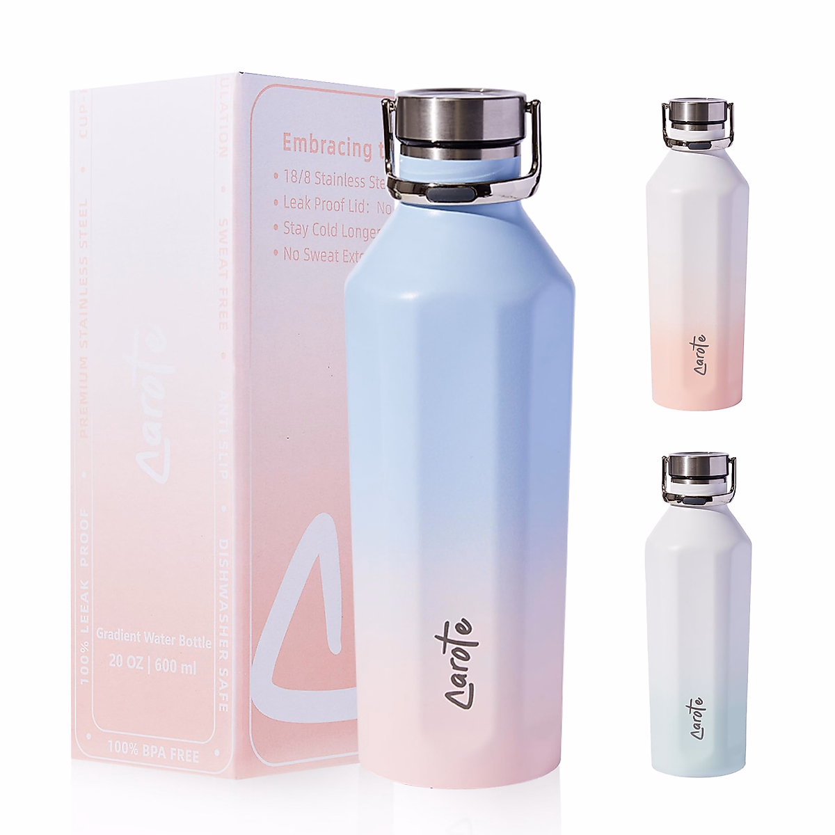 Carote CAROTE Insulated Water Bottles, Water Bottle with Lid, Standard Mouth Water Bottle with Flex Cap, 20Oz, Blue-Pink Gradient