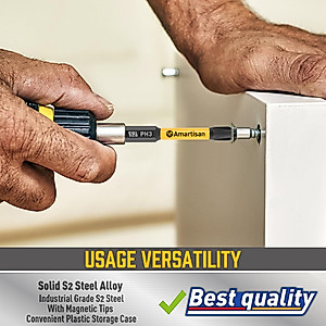 Amartisan 24-piece Screwdriver Bit Set | Magnetic Slotted Phillips driver bit set | S2 Steel, long 1" and 2.3" Head Drill Bits Set