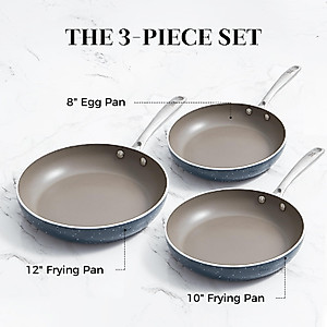 ROCKURWOK Non Stick Frying Pans Ceramic Pan, 3-Piece Set Cooking Pan with Stainless Steel Handle, 8" &10" and 12" Pan - Free of PFAS, PTFE, PFOA, Dishwasher Safe, Oven Safe