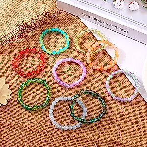 JEWPARK 22Pcs 8MM Beaded Stretch Bracelet Handmade Round Glass Bracelet for Women Men Multicolor Beads Elastic Bracelet Gift