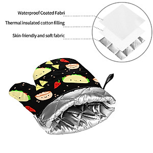 Kawaii Taco Patterned Oven Mitts and Pot Holders Set of 4, Oven Mittens and Potholders Heat Resistant Gloves for Kitchen Cooking Baking Grilling BBQ