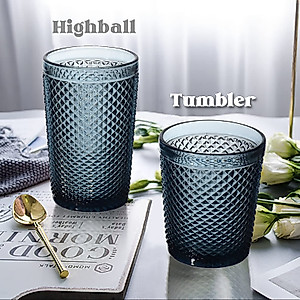 One Stop Outdoor (4-Pack) 9.5 oz Romantic Glass, Thick Heavy Premium Drinking Glasses, Vintage Hobnail Tumblers - Glassware Set for Juice, Beverages, Beer, Cocktail (Dark Blue, 4 Pack Highball)