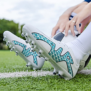 Migoldhot Football Cleats Running Shoes Womens Comfort Soccer Shoes Soccer Boots White Blue