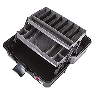ArtBin 6892AG 2-Tray Art Supply Box, Portable Art & Craft Organizer with Lift-Up Trays, [1] Plastic Storage Case, Gray/Black