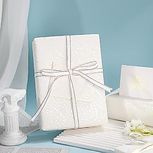 WRAPAHOLIC Wrapping Paper Roll - Mini Roll - 17 Inch x 16.5 Feet - White with Silver Foil Design Perfect for Birthday, Holiday, Wedding, Baby Shower