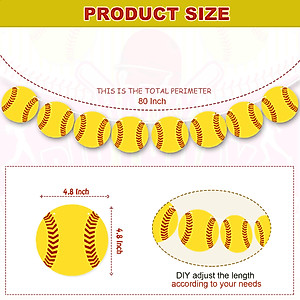 Softball Party Banner,4Pcs Softball Paper Garland for Baby Shower Sports Theme Party Decorations,Softball Birthday Party Photo Prop Pennant Supplies