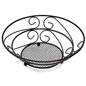Home Basics Scroll Collection Bronze Coated Steel Fruit Basket, Storage for Fruits and Vegetables, Kitchen Table, Countertop, Bronze