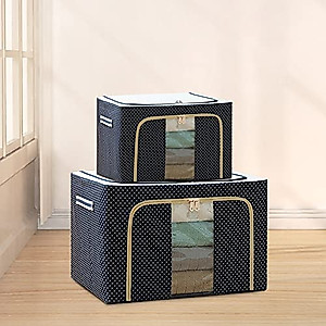 VINMEN Oxford Cloth Steel Frame Storage Box, 2 Pack 66L Foldable Storage Bag Organizers with Clear Window, Reinforced Handle for Navy Blue
