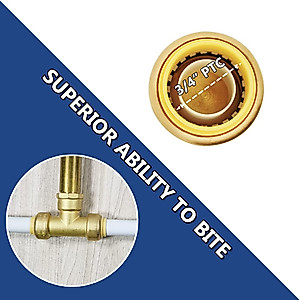 HQMPC Pex Fittings Tee Female 3/4" No Lead Push Fit Female Plumbing Tee Push-to-Connect Plumbing Fittings Brass Pipe Connector T Fittings for Copper PEX CPVC 6Pcs