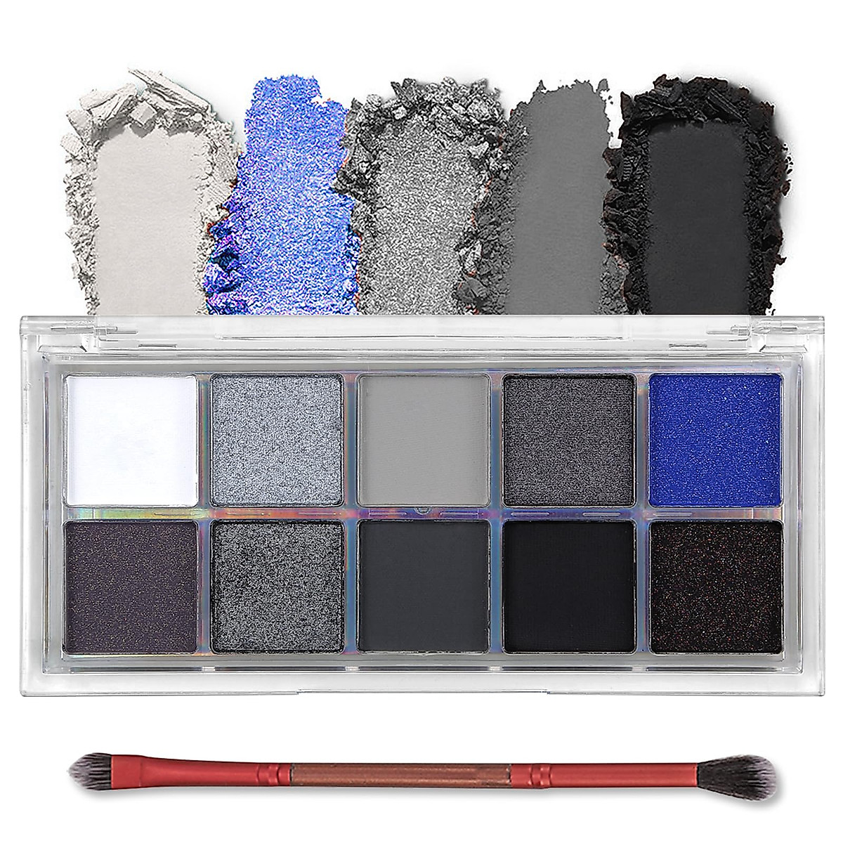 Erinde 10 Color Eyeshadow Palette Makeup - Matte Shimmer Glitter Eye Shadow, Ultra-Blendable, High Pigmented, Black Gray Blue Smokey Eyeshadow Palette with Professional Brush