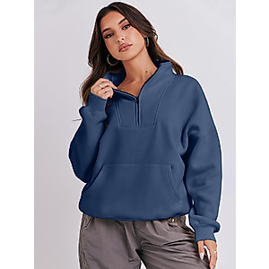 ANRABESS Womens Half Zip Sweatshirts Oversized Crop Pullover 2024 Winter Y2K Fleece Hoodie Sweater Teen Girls Fall Clothes Navy Blue Medium
