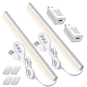 DWEPTU 2Pack LED Under Cabinet Lighting Dimmable Under Cabinet Lights with USB Powered for Closet Light Bar Under Counter Lighting Work Tables Student Dormitory (Include AC Plug)