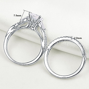 Newshe 1.7ct Princess Pear White AAAAA Cz 925 Sterling Silver Engagement Wedding Ring Set Size 7