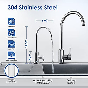 Waterdrop Drinking Water Faucet, Reverse Osmosis Faucet, RO Faucet, Filtered Water Faucet, Water Dispenser Faucet, Water Filter Faucet for Kitchen Sink, Beverage Faucet, Stainless Steel, Lead-Free