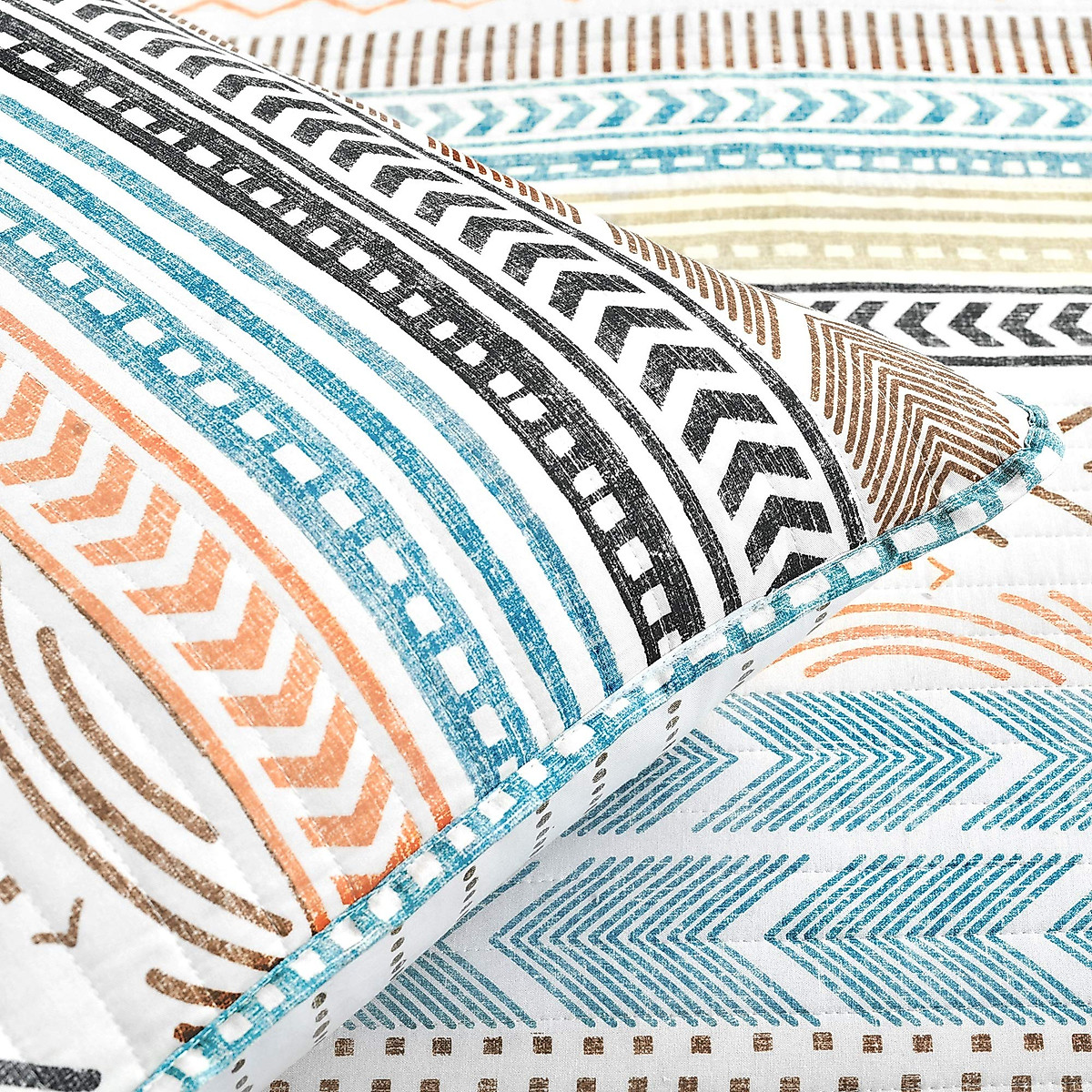 Lush Decor Hygge Geo Pattern Striped 3 Piece Quilt Bedding Set, King, Neutral & Multicolored