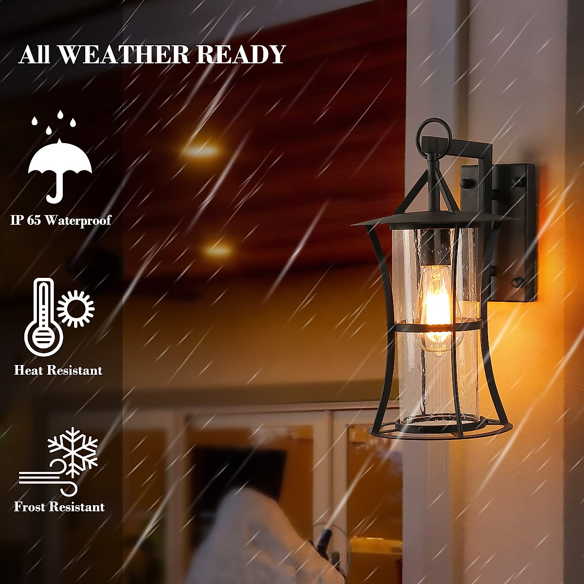 tewei Outdoor Wall Light Fixtures Wall Mount Porch Light with E26 Base Socket IP65 Waterproof Clear Seed Glass Exterior Sconces Lantern lamp for Porch Patio Garage 2 Pack