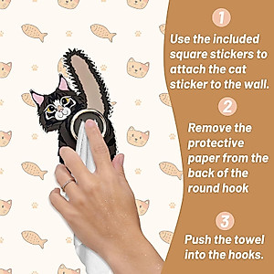 Funny Cat Butt Towel Holder Round Push Towels Cat Hooks with Adhesive Backing，Wall Mount Dishcloth Hook Hanger Dark Brown Prank Cat Hanging Decor，for Home Kitchen Bathroom Cabinet Without Drilling