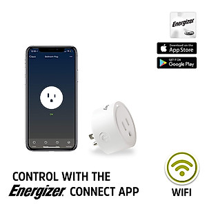 Energizer Connect Smart WiFi Plug, Mobile Connect App Enabled, Voice Controlled, Alexa, Echo, Siri, Hey Google Enabled, No Hub Required, Mini Outlet 15-Watt, 2.4GHz, ETL & FCC Certified