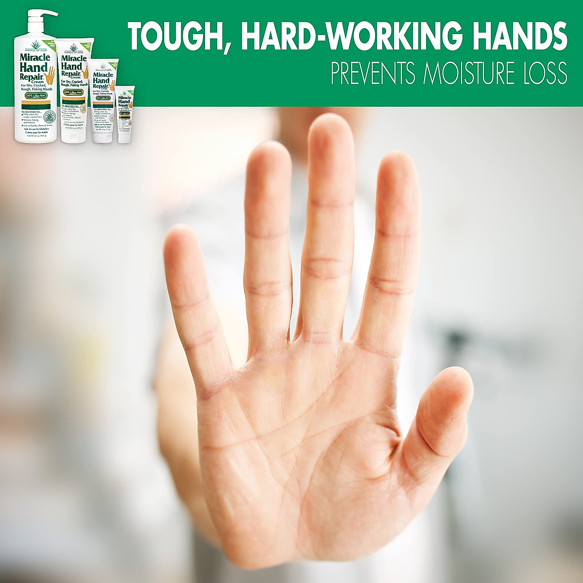 Miracle of Aloe Miracle Hand Repair Cream 8 oz Healing Aloe Vera Lotion for Dry, Cracked Hands with 60% Ultra Aloe Gel - Moisturizes, Softens, and Repairs - Non-Greasy, Lightly Scented (2-Pack)