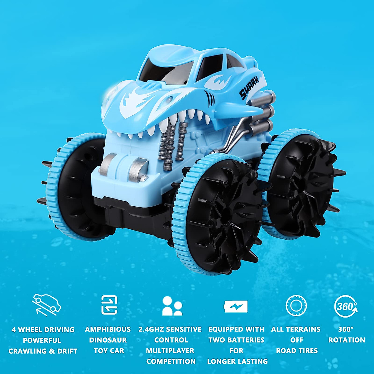 SENBYOWEI RC Outside Toddler Water Toys for Kids Monster Trucks for Boys Toys Age 6-8 Amphibious Remote Control Shark CAR for Boys 8-12 (BE)
