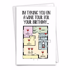 NobleWorks - Funny Card for Birthdays - Quarantine Humor, Happy Bday Notecard with Envelope - House Wine Tour C3709BDG