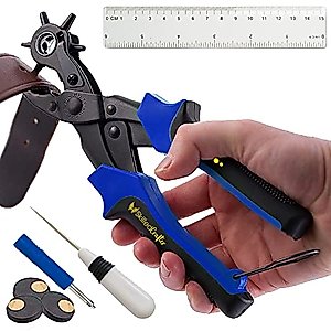 Leather Hole Punch & Belt Hole Puncher Easily Punches Perfect Round Holes. Bonus Ruler & Awl Tool. Leather Punch Tool for Watch or Bag Strap, Fabric, Eyelet - Precision Crafting & Professional Results