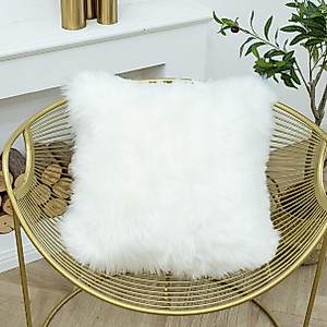 LIGICKY Luxury Series Soft Faux Fur Throw Pillow Cover Decorative Square Plush Pillow Case Cushion Cover for Couch Sofa Bed, 16" x 16" White