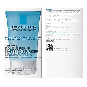 La Roche-Posay Toleriane Double Repair Matte Face Moisturizer, Daily Gel Moisturizer For Oily Skin Control with Niacinamide, Oil-Free, Non-Comedogenic, Moisturizing for Sensitive Skin
